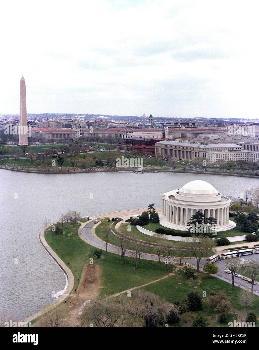 An aerial view of the Jefferson Memorial, foreground, and the ...