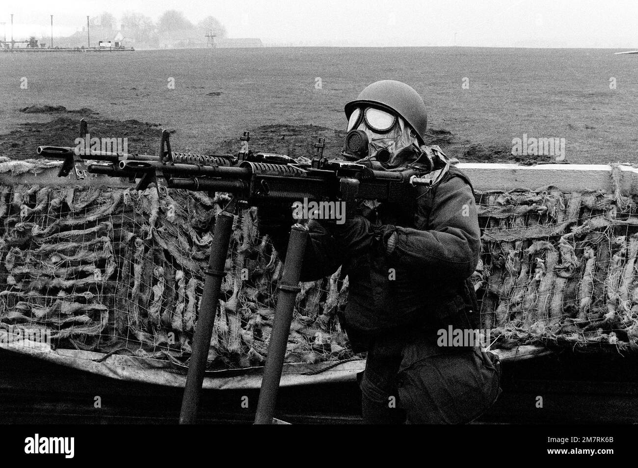 Security policeman SRA Tony Body, wearing chemical warfare gear for ...