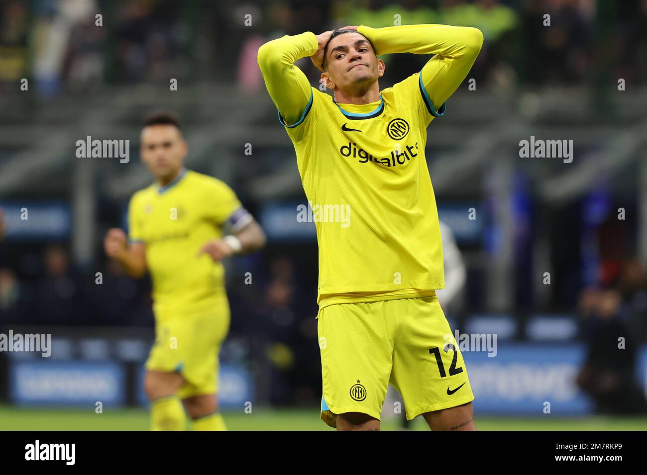 Milan, Italy, 10/01/2023, Raoul Bellanova of FC Internazionale reacts ...