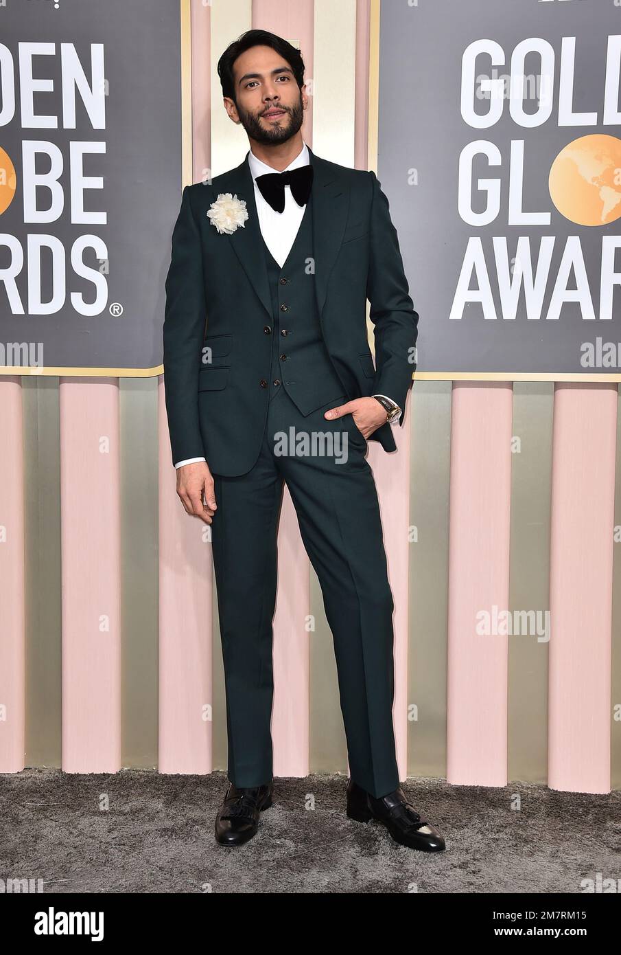 Diego Calva arrives at the 80th annual Golden Globe Awards at the ...