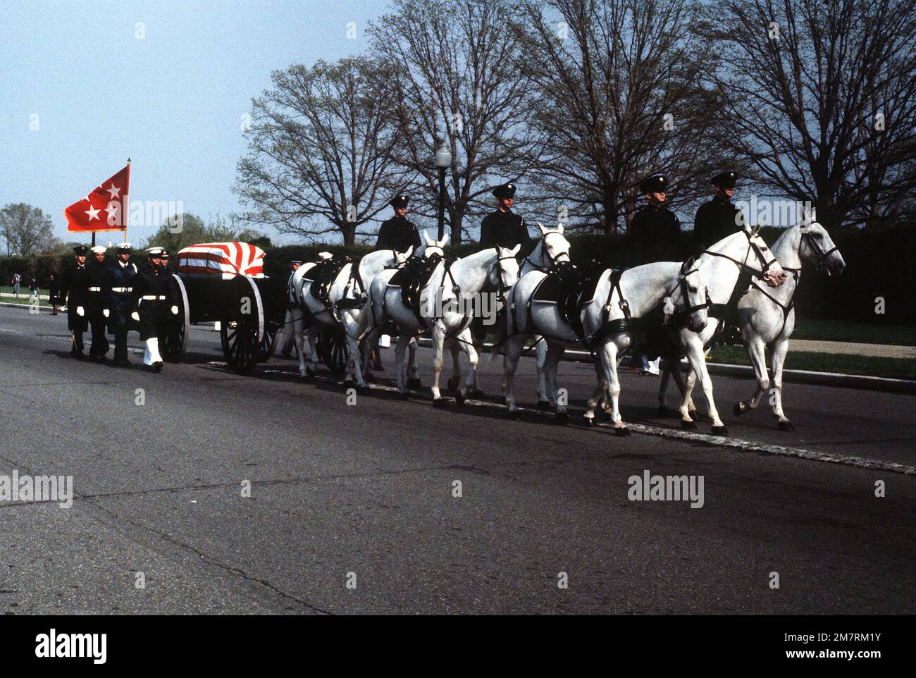 A six-horse caisson carries the body of retired five-star GEN. Omar N ...