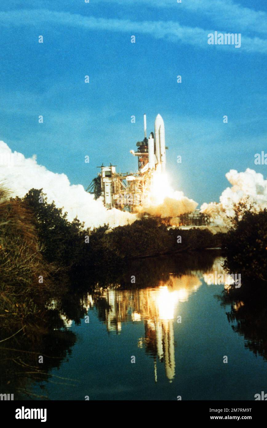 The space shuttle Columbia lifts off from the launch pad for its first ...