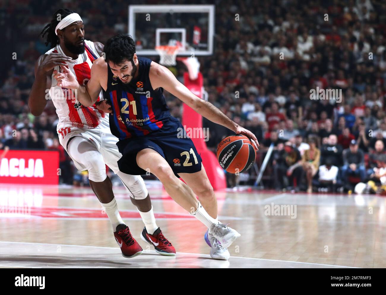 Belgrade, Serbia, 30 December 2022. Alex Abrines of FC Barcelona drives ...