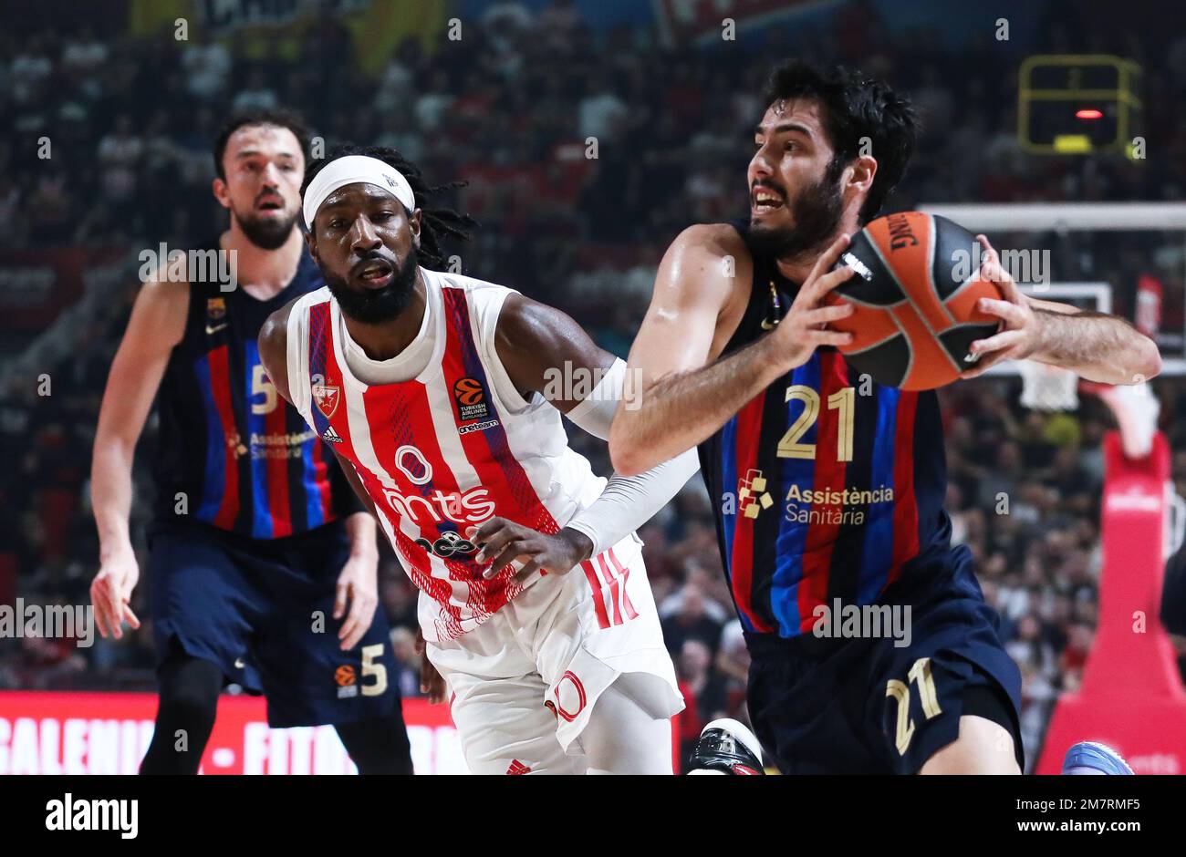Belgrade, Serbia, 30 December 2022. Alex Abrines of FC Barcelona drives ...