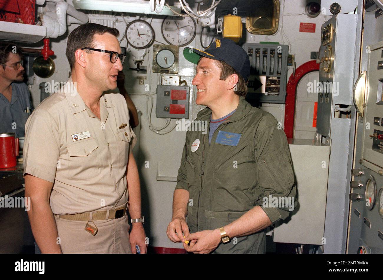 Secretary of the Navy John F. Lehman Jr., right, and CDR Nicholas ...