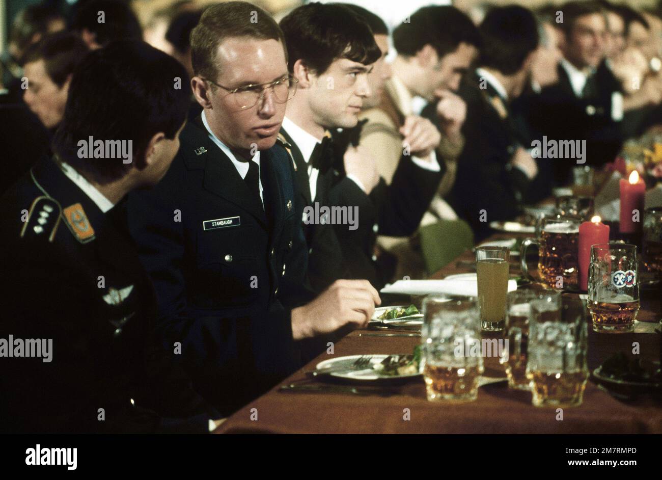 A U.S. Air Force Academy cadet dines with German cadets during a tour ...