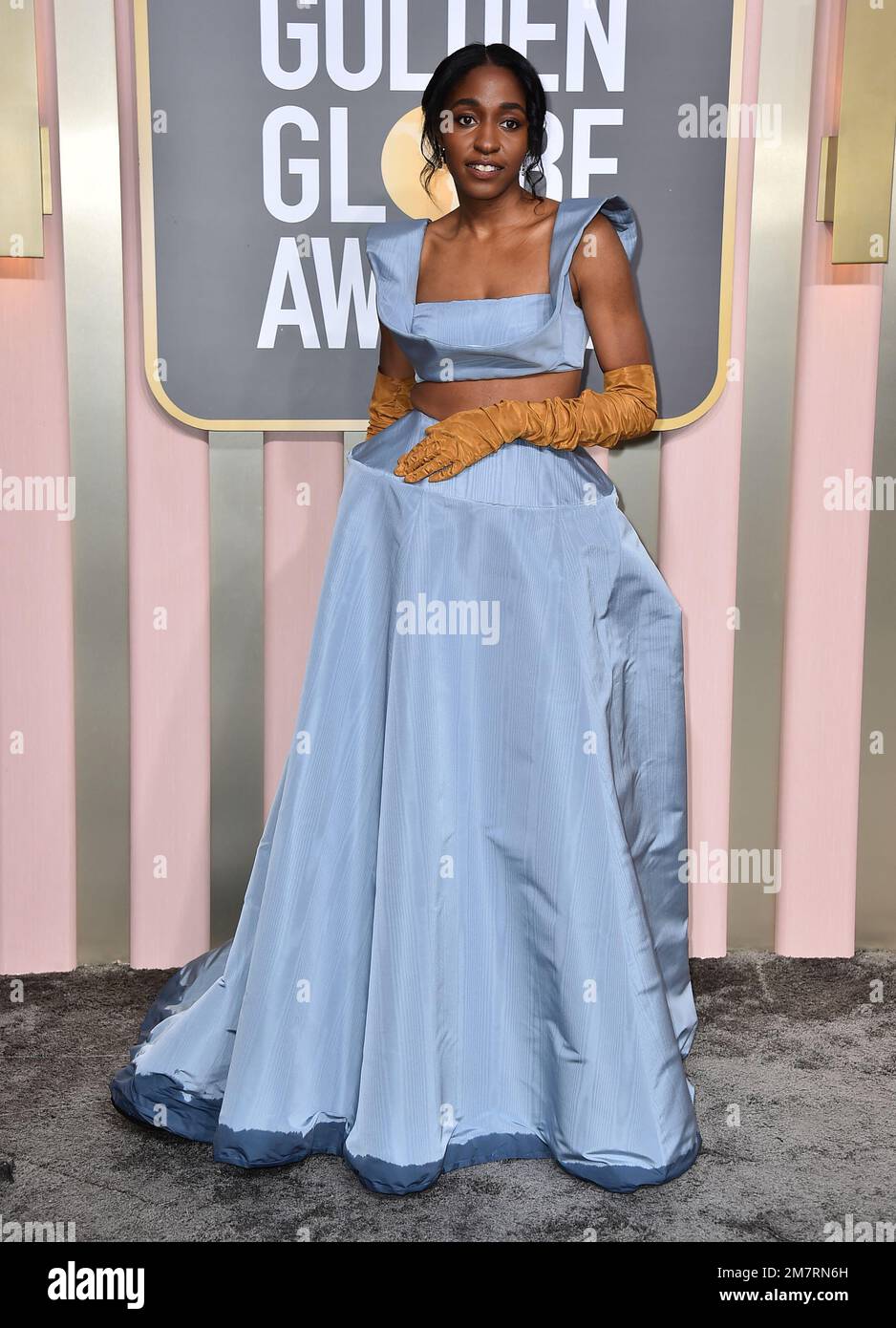 Ayo Edebiri arrives at the 80th annual Golden Globe Awards at the ...