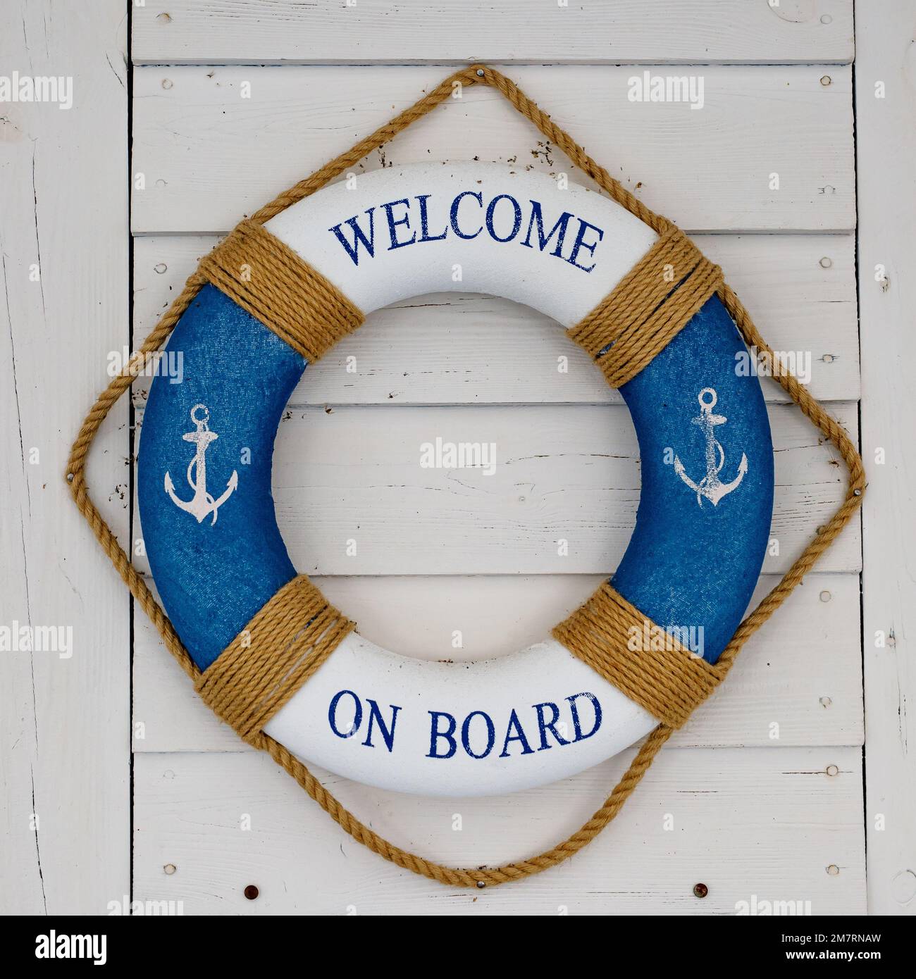 A blue lifebuoy - lifeline on the wall of the ship's cabin Stock Photo ...