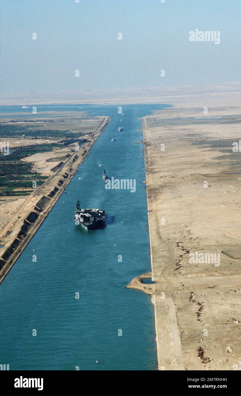 An aerial bow view of the aircraft carrier USS AMERICA (CV 66) during ...