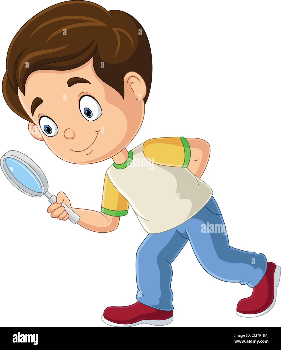 Cartoon little boy using a magnifying glass Stock Vector Image & Art ...