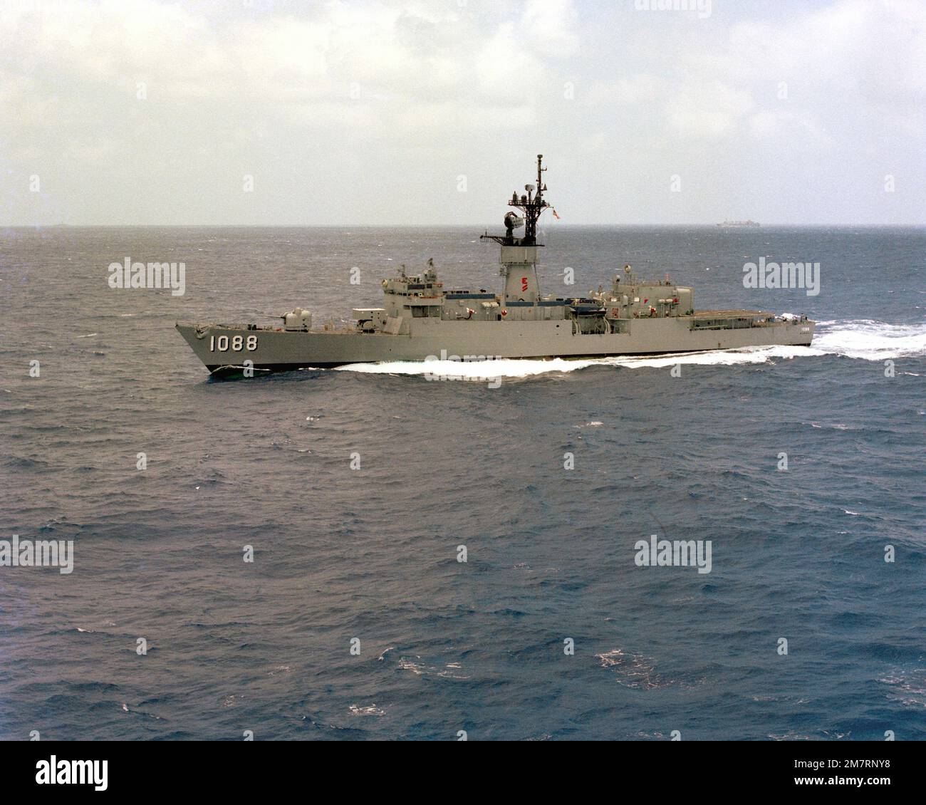 A port beam view of the frigate USS BARBEY (FF-1088) underway en route ...