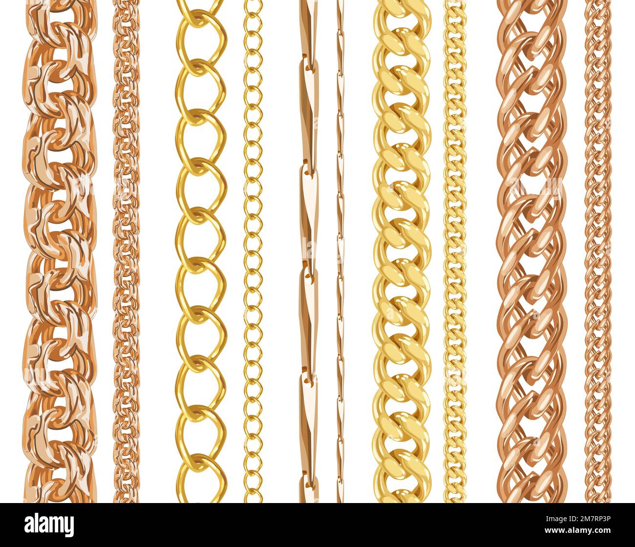 Set of realistic vector golden shiny chains. Vector illustration of ...