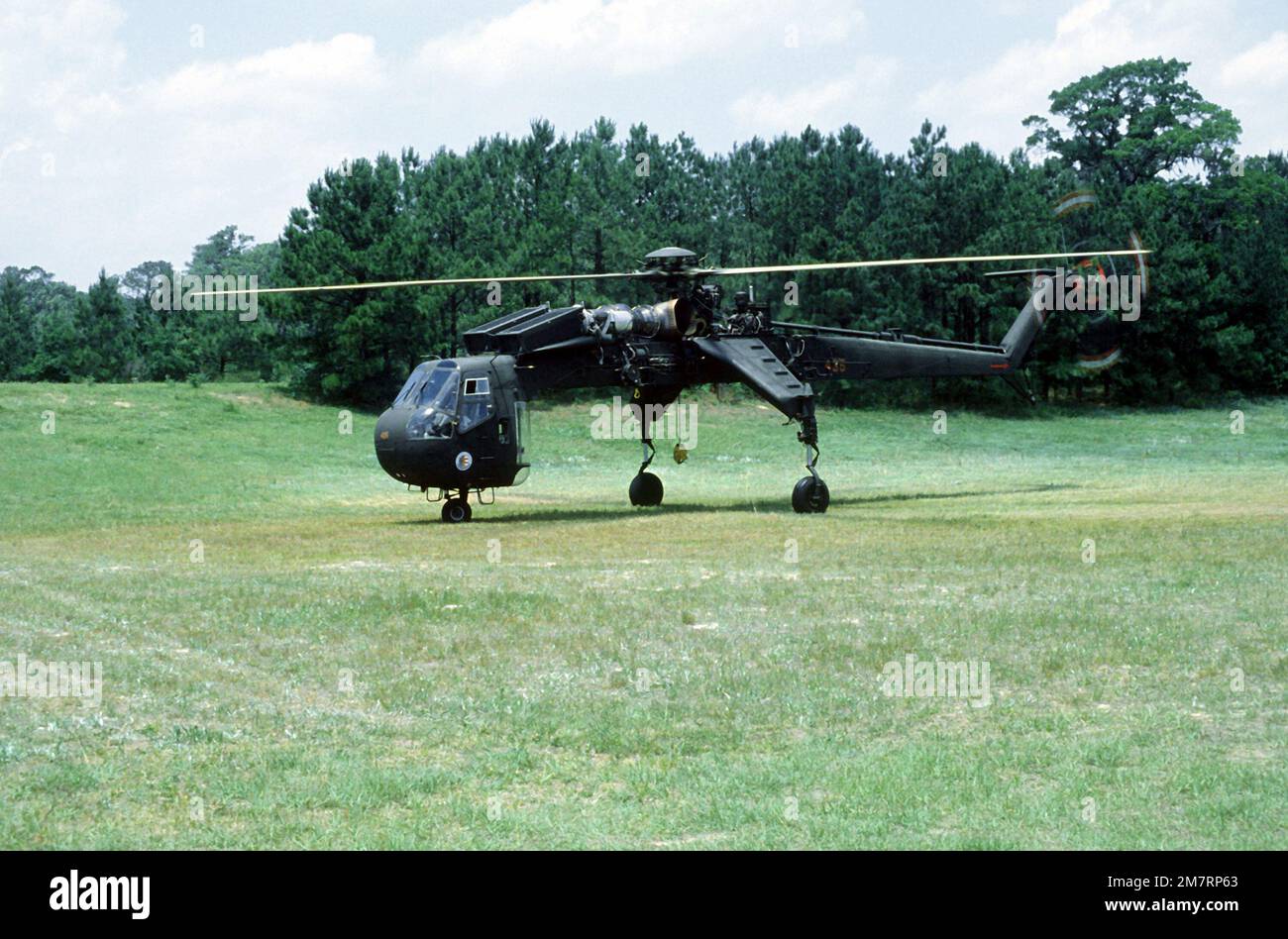 Left front view of a CH-54 Skycrane helicopter prior to take off, for ...