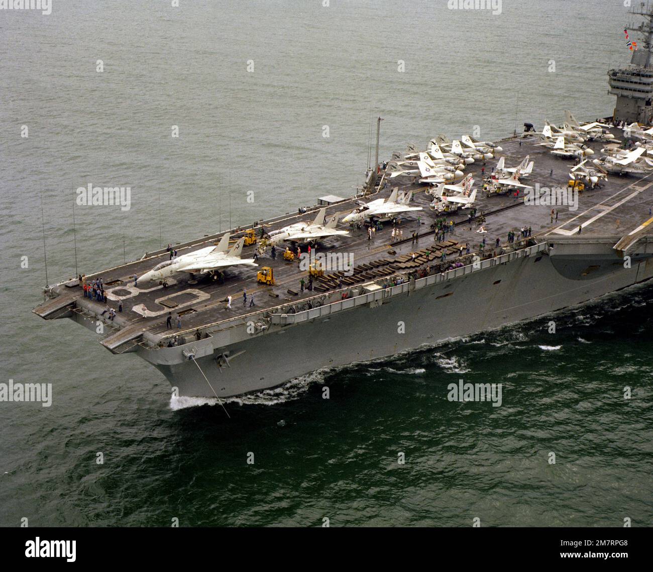 High angle port bow view of the nuclear-powered aircraft carrier USS ...