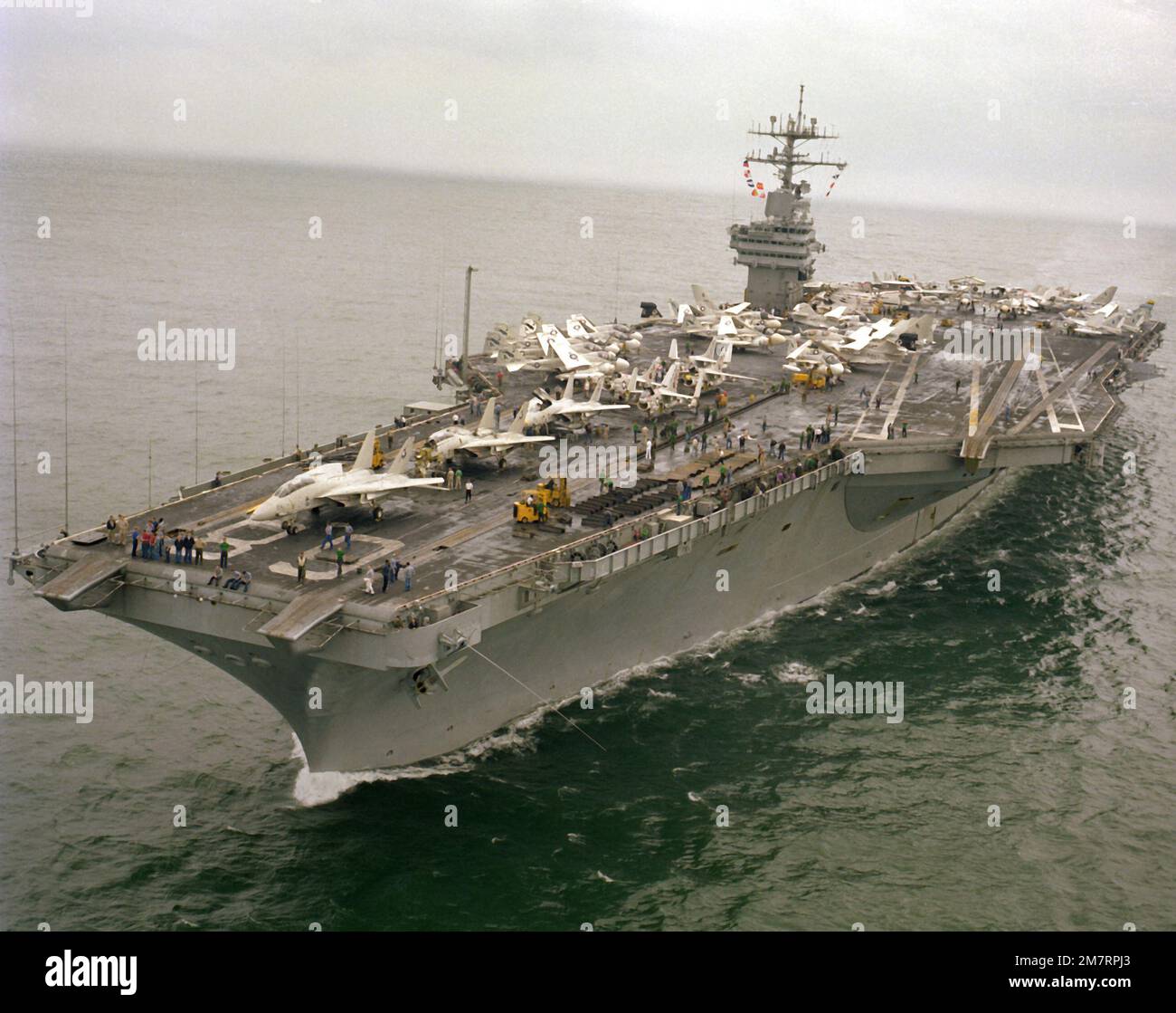 Low angle port bow view of the nuclear-powered aircraft carrier USS ...