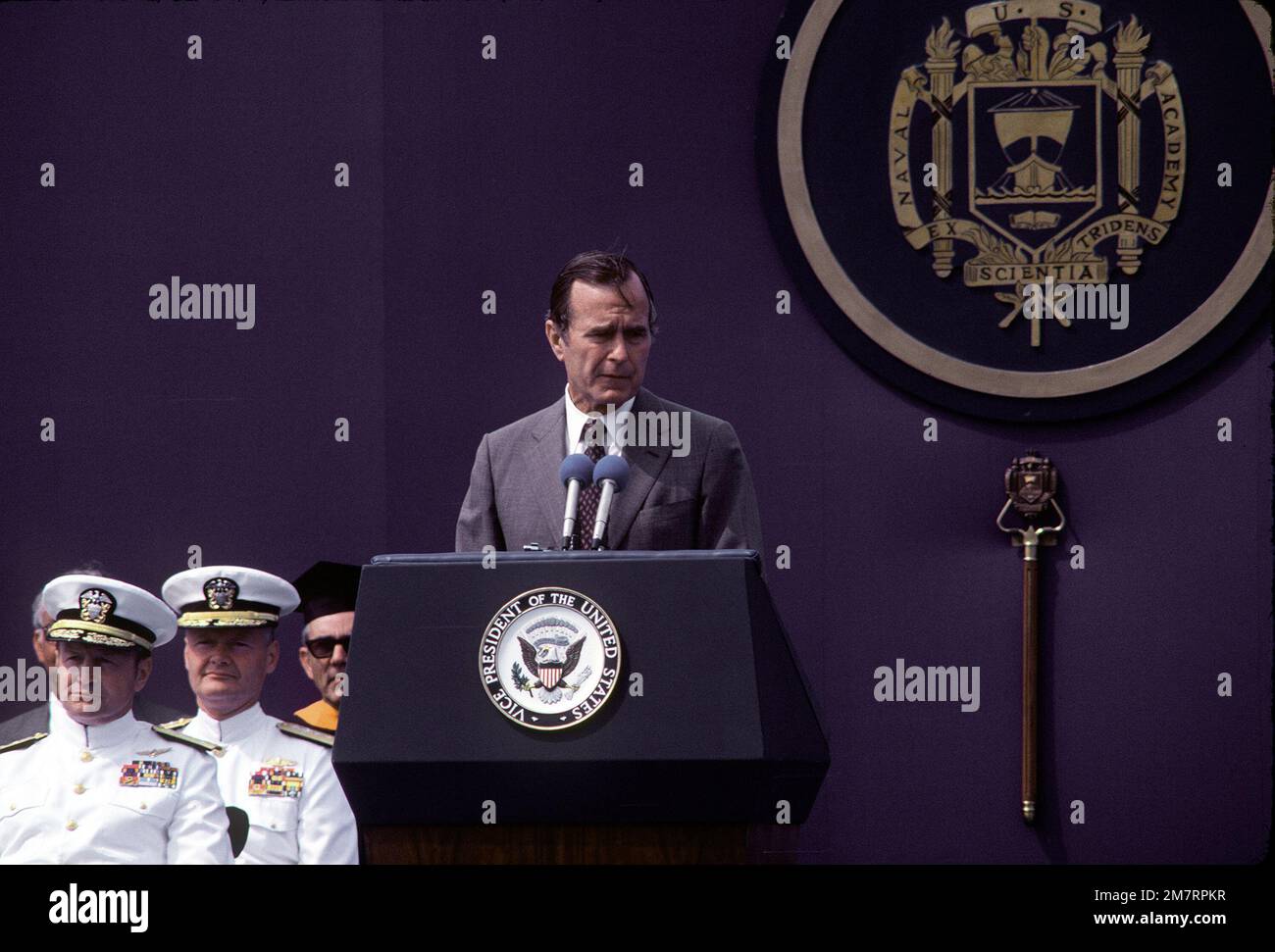 Vice President George Bush addresses the 1981 graduating class at the U ...