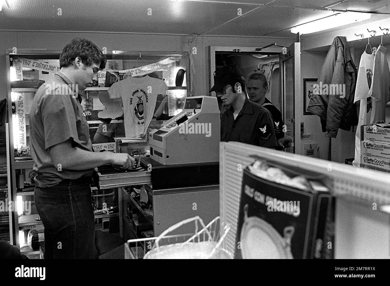 A view of the ship's store aboard the destroyer USS JOHN HANCOCK (DD ...