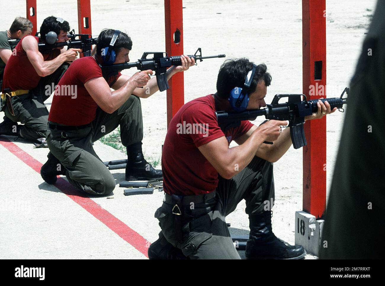 Royal Canadian Air Force members fire M-177 machine guns at the range ...