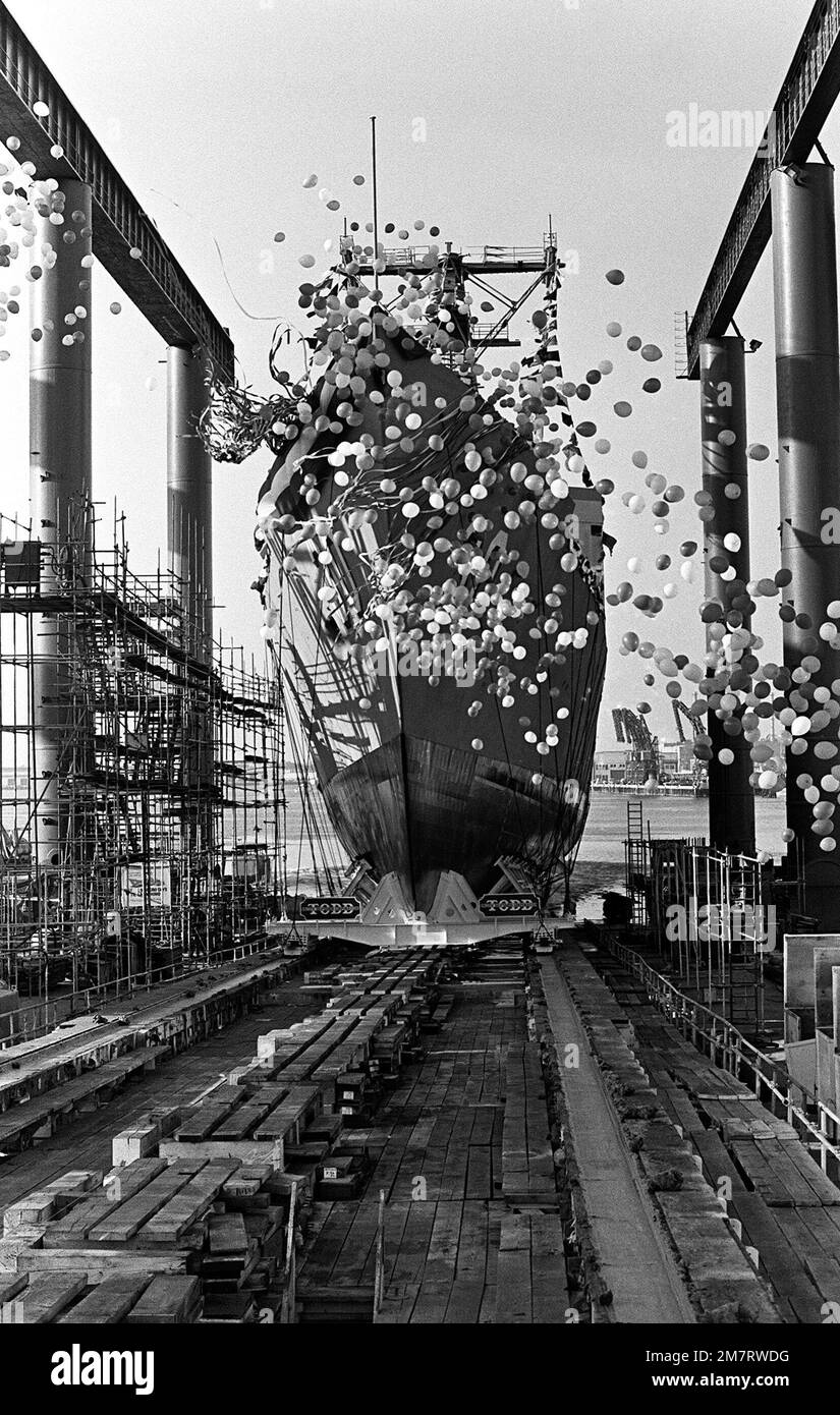 Balloons float skyward as the guided missile frigate USS REID (FFG 30 ...