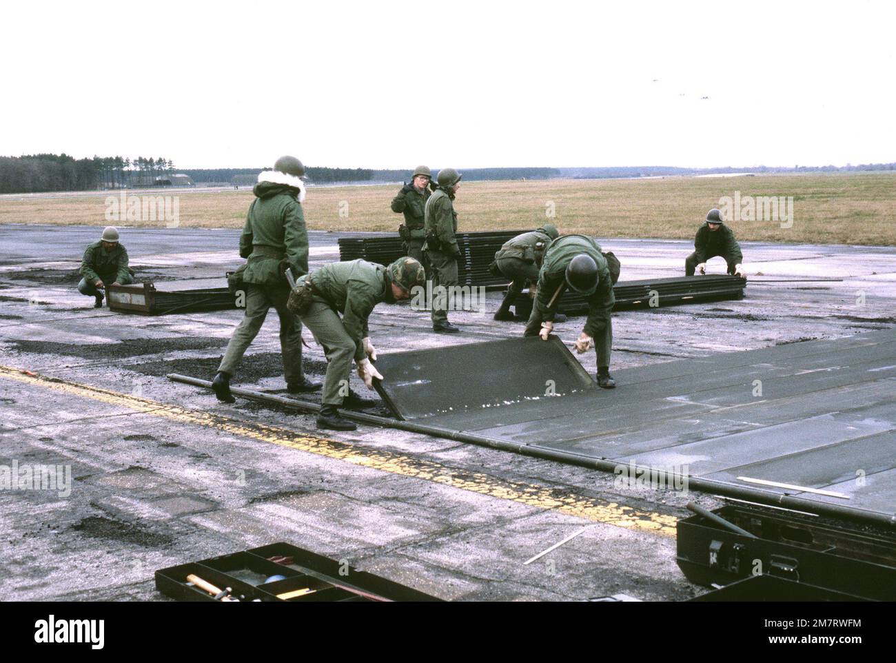 Airmen undergo rapid runway repair training. Base: Raf Bentwaters ...