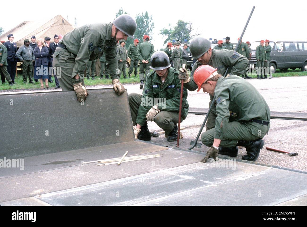 Airmen undergo rapid runway repair training. Base: Raf Bentwaters ...