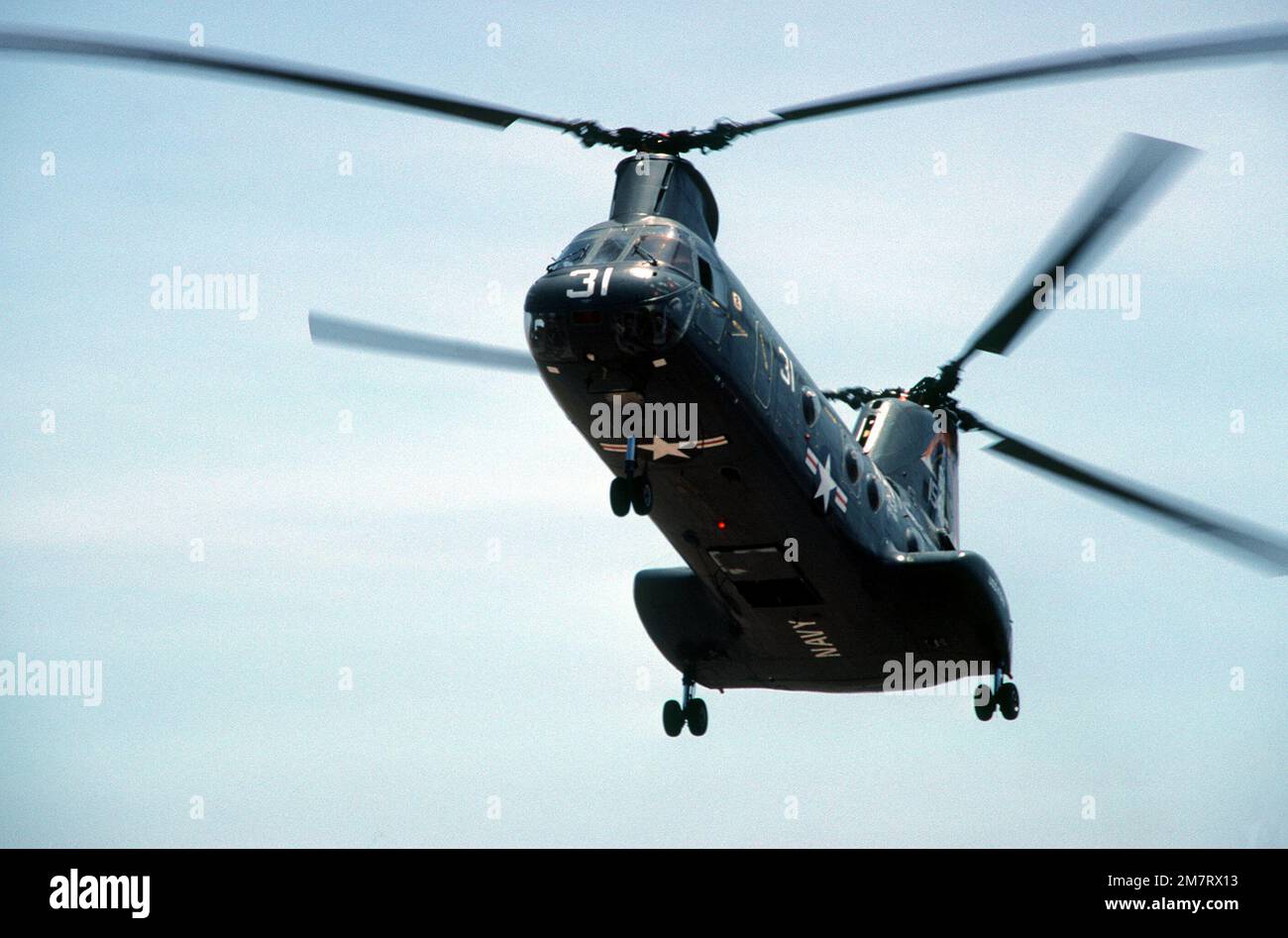 A left underside view of a CH-46D Sea Knight helicopter from Helicopter ...