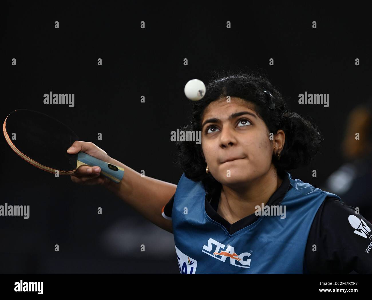 Doha, Qatar. 10th Jan, 2023. Swastika Ghosh of India serves during the ...
