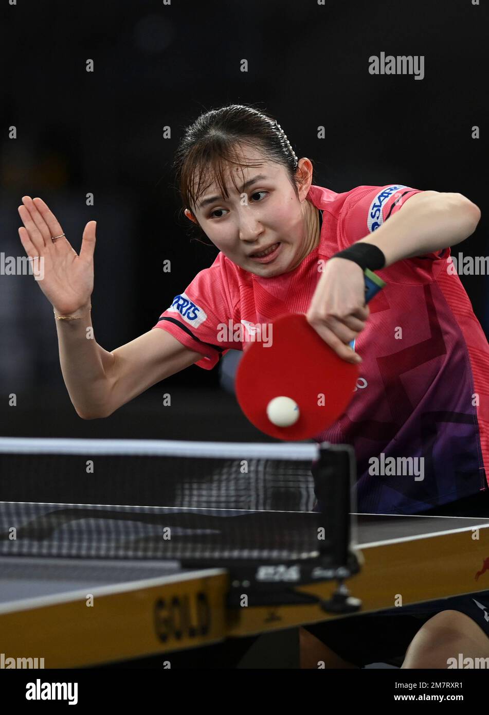 Doha, Qatar. 10th Jan, 2023. Hayata Hina of Japan hits a return during ...