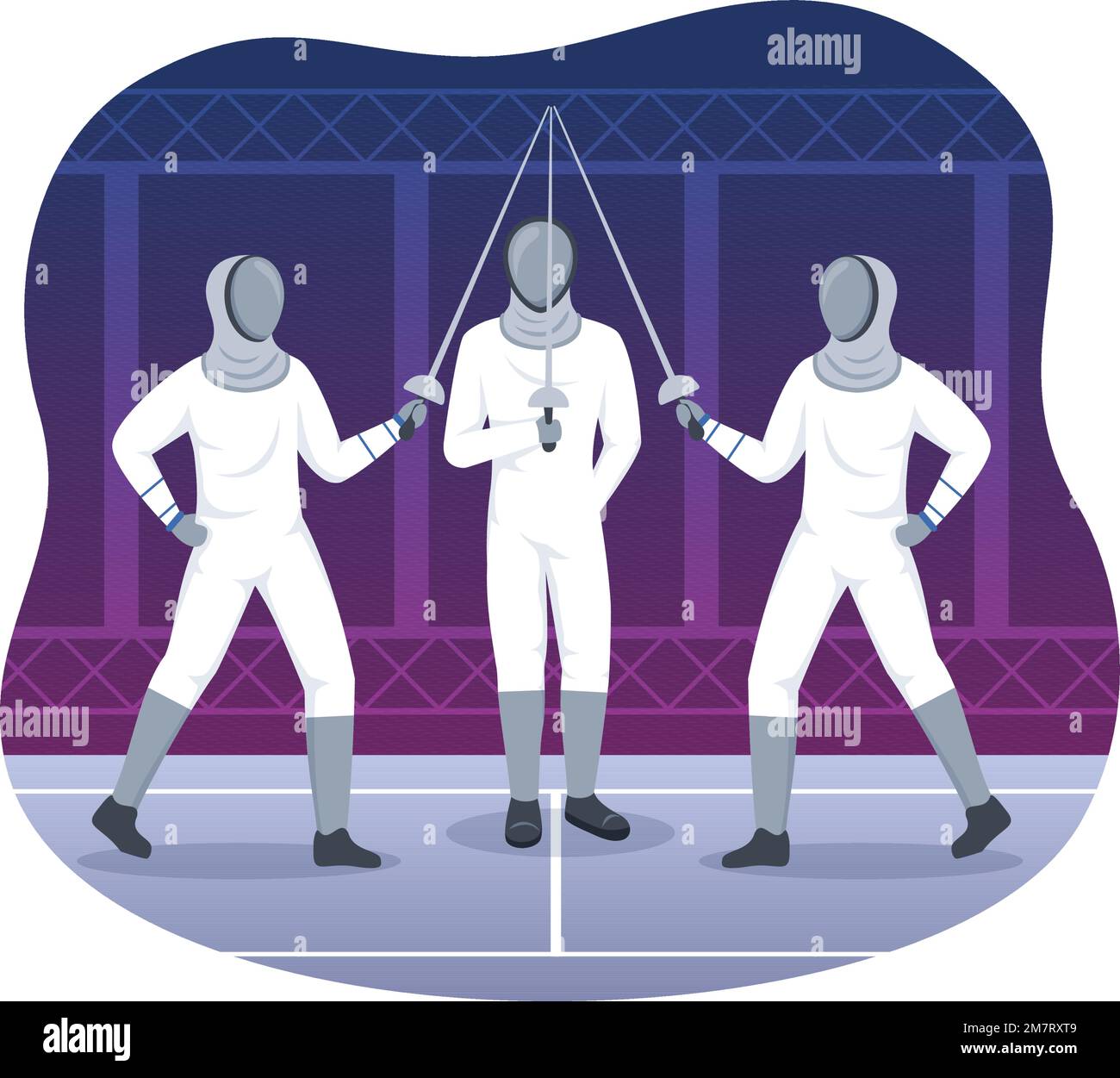 Fencing Player Sport Illustration with Fencer Fighting on Piste and ...