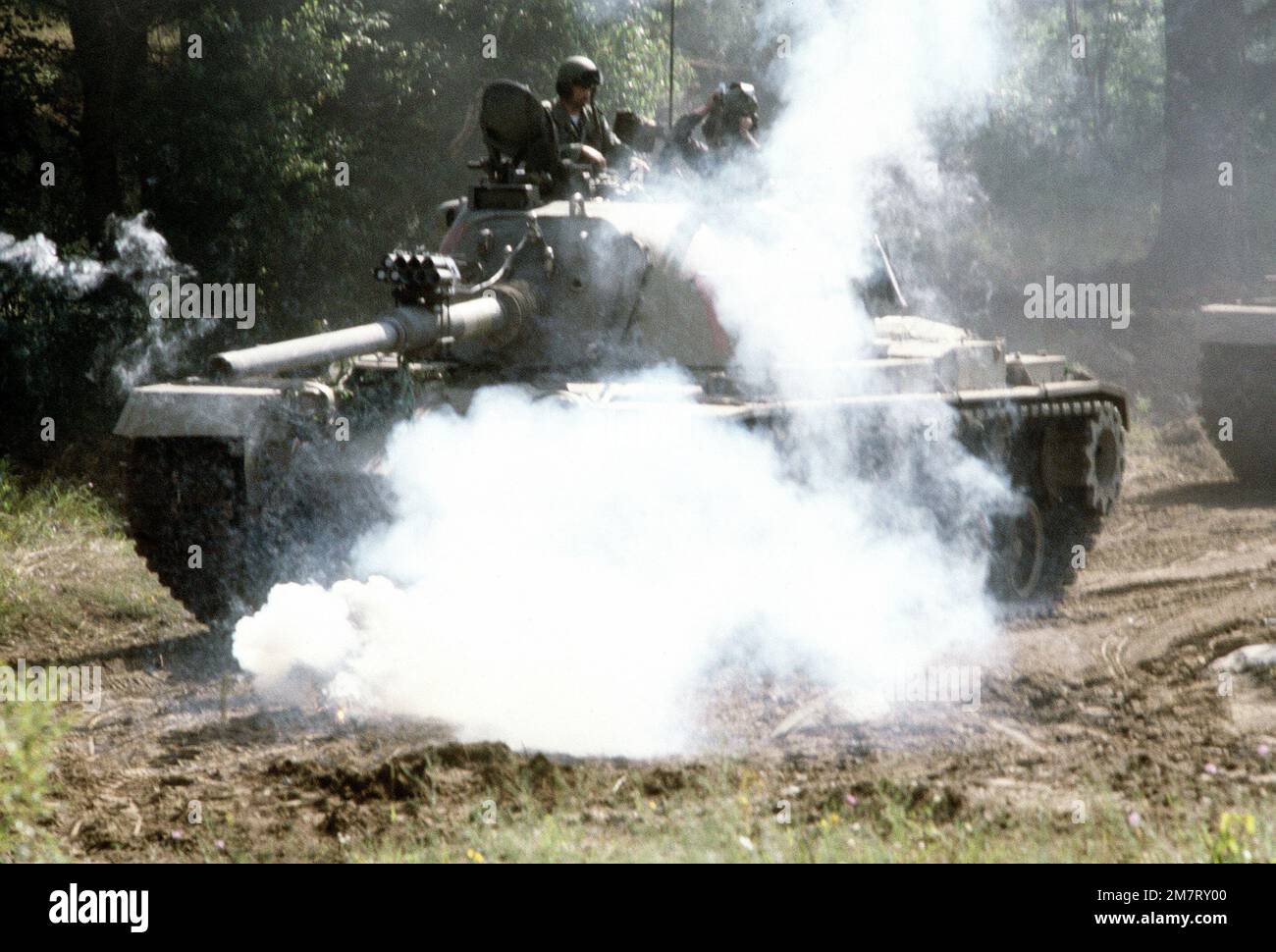 A view of an M-60 aggressor forces tank during field training. Soldiers ...