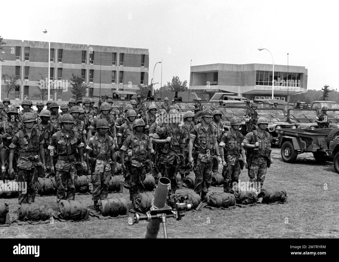 Combat-ready Marines of Weapons Platoon, 8th Marine Regiment, stand at ...