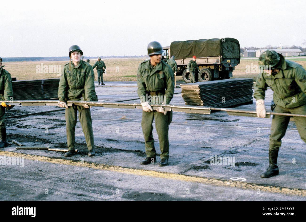 Airmen undergo rapid runway repair training. Base: Raf Bentwaters ...