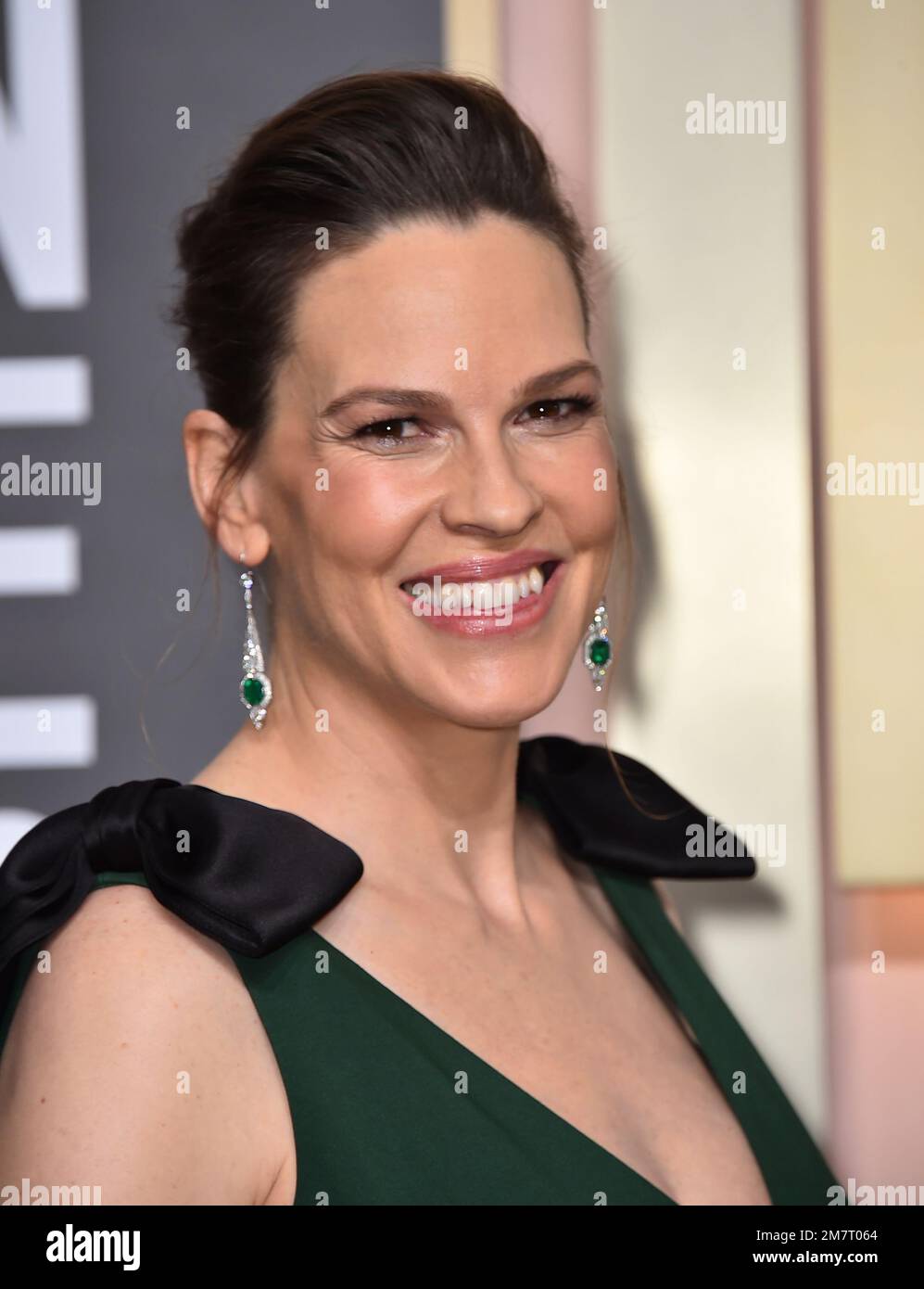 Hillary Swank arrives at the 80th annual Golden Globe Awards at the ...