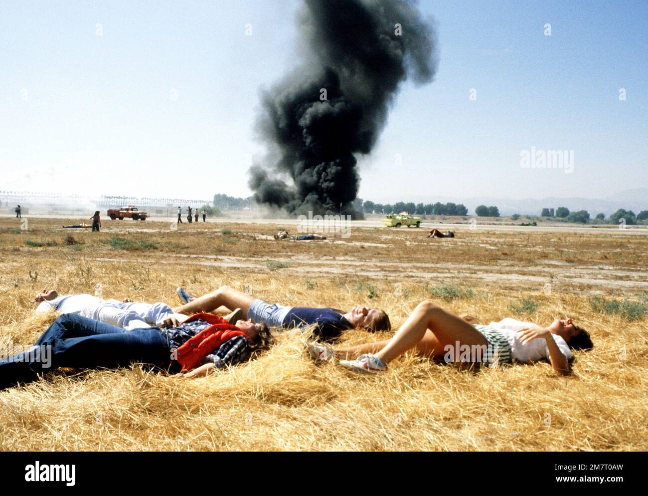 Victims lie on the scene of a "major aircraft accident victims." The ...