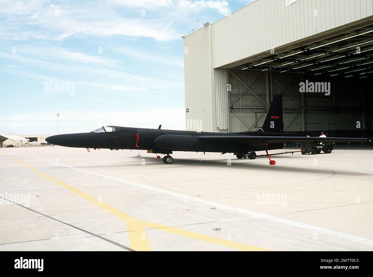 A left side view of the TR-1 reconnaissance aircraft as it rolls out of ...