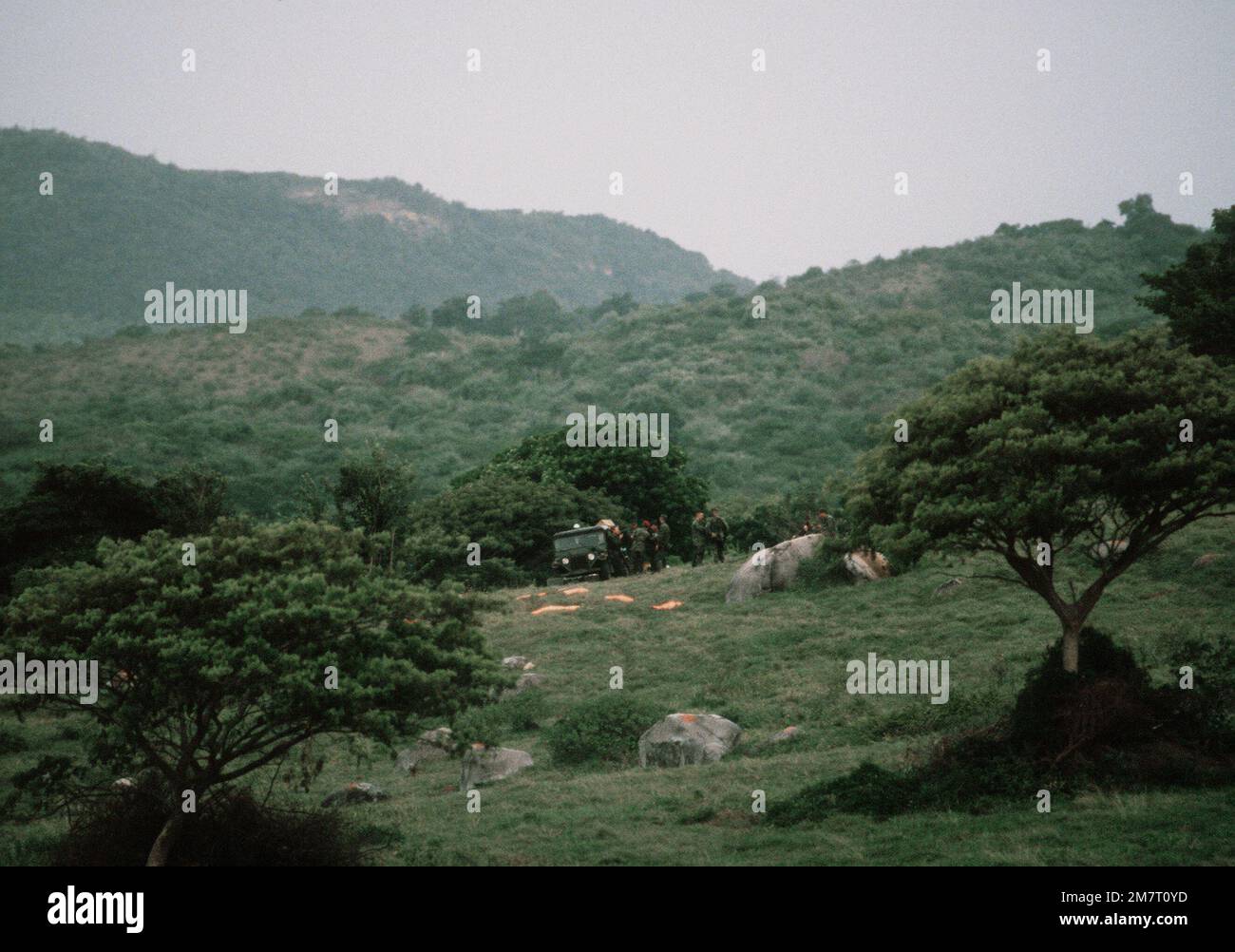 Aerial view of the drop zone being used during Exercise Ocean Venture ...
