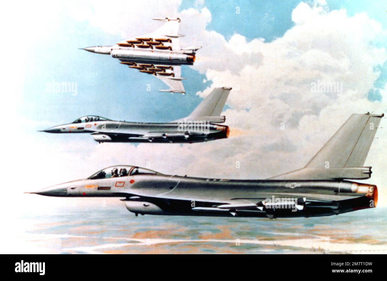 An artist's concept on an F-16E Fighting Falcon aircraft featuring the ...