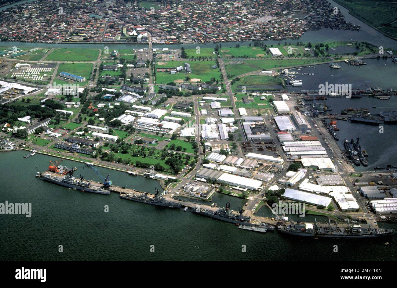 A view of the Naval Base, Subic Bay, with the city of Olongapo in the ...