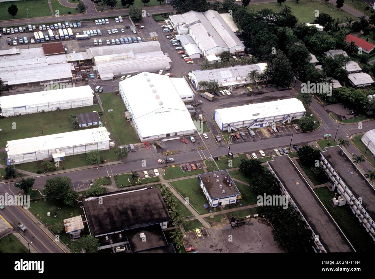 An aerial view of the station laundry and the surrounding buildings ...