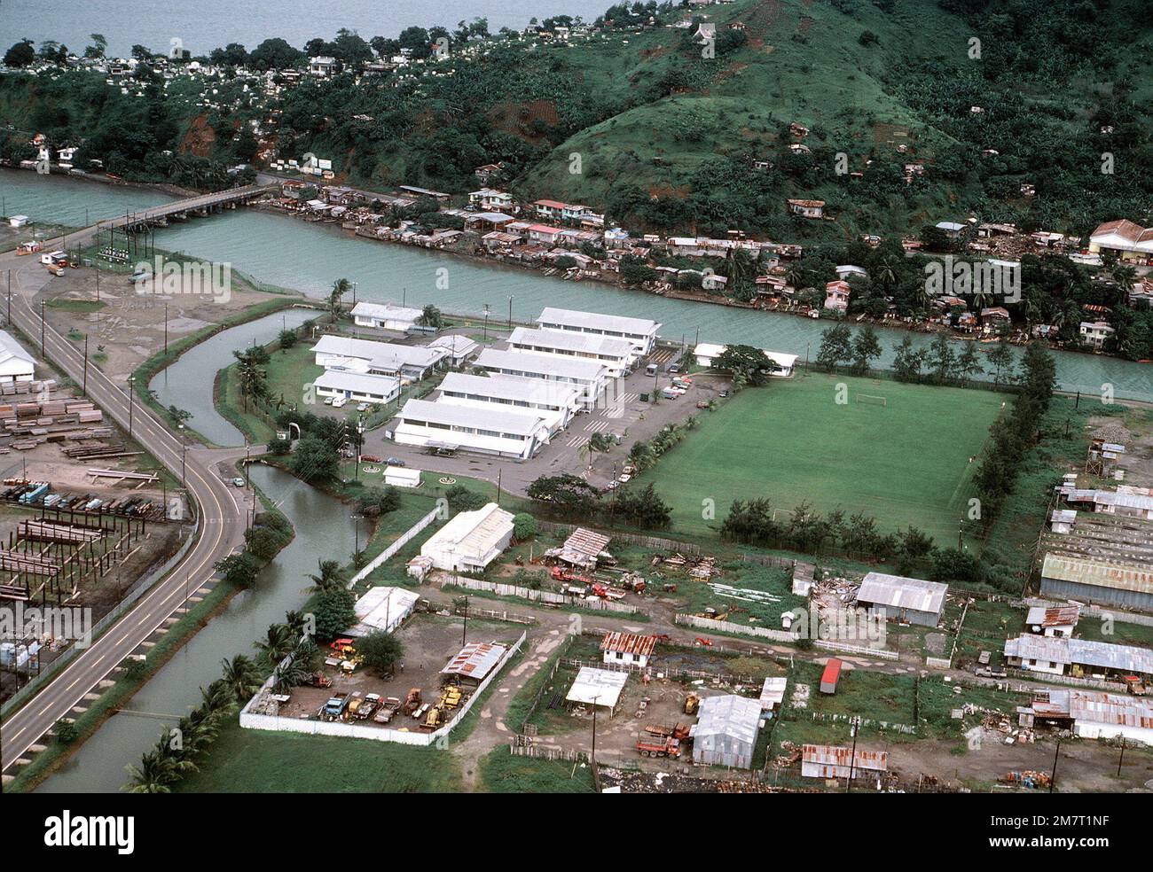 An aerial view which includes part of the U.S. Naval Base, Subic Bay ...