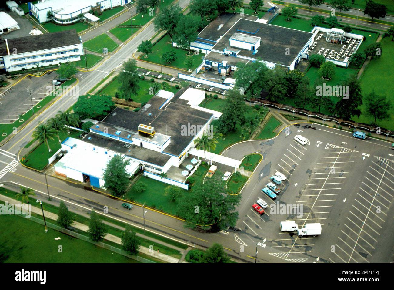 An aerial view of the chiefs' club next to the enlisted men's dining ...
