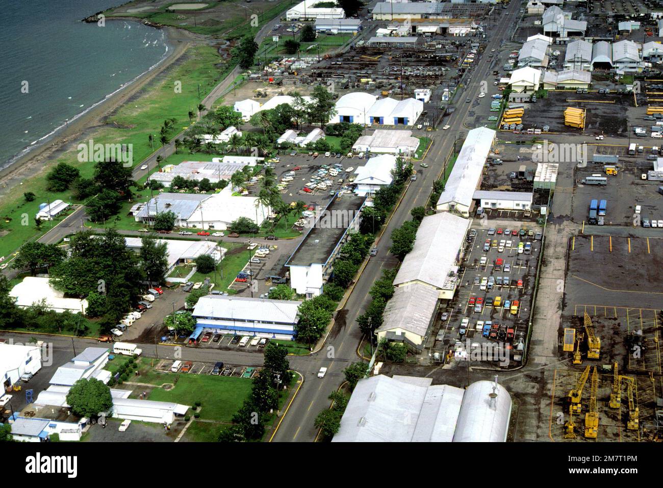 An aerial view of the chiefs' club next to the enlisted men's dining ...