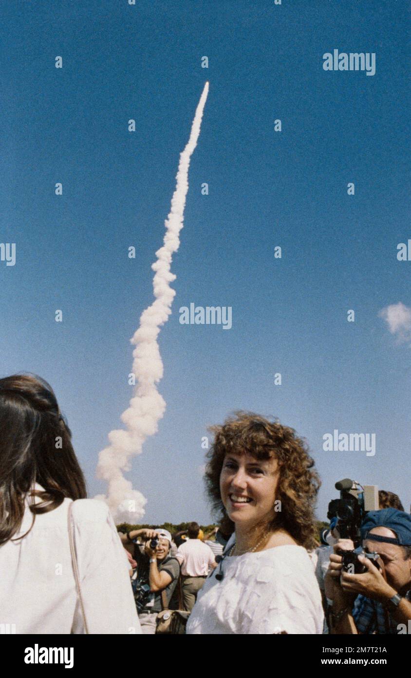 NASA astronaut Christa McAuliffe watching STS-61-A launch Stock Photo ...