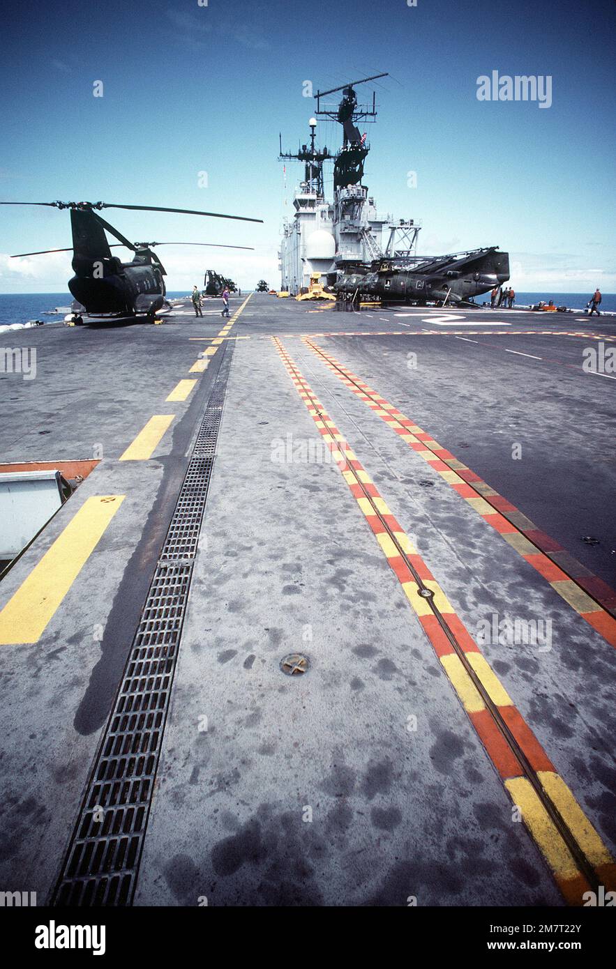 A view of the flight deck aboard the amphibious assault ship USS SAIPAN ...