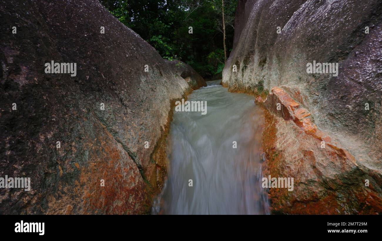Close Up View, A Waterfall That Is So Heavy Flowing Through Natural ...