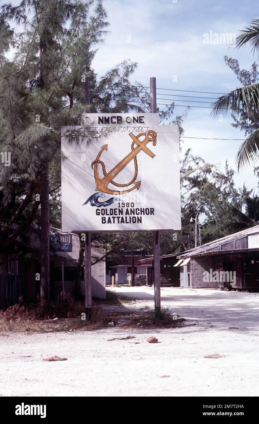 Sign for U.S. Naval Mobile Construction Battalion 1 (NMCB-1). Base: Nav ...