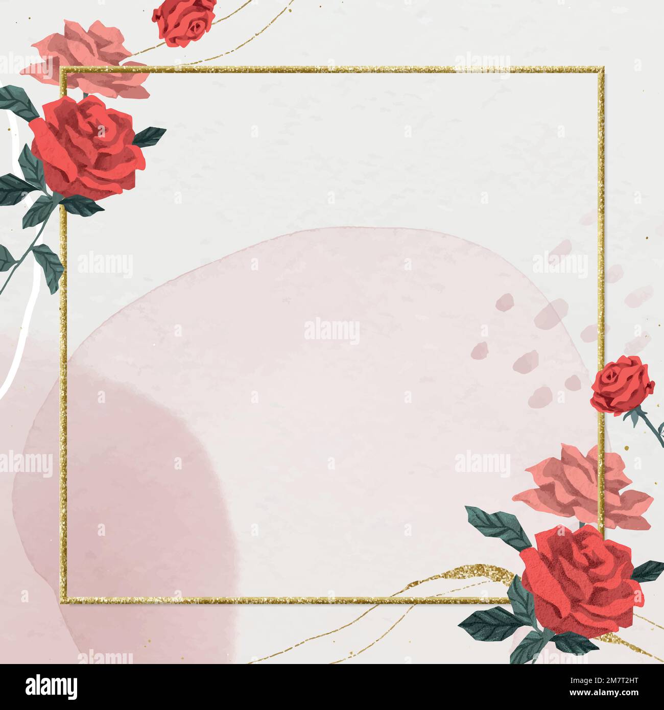 Valentine’s red roses frame vector with watercolor background Stock ...