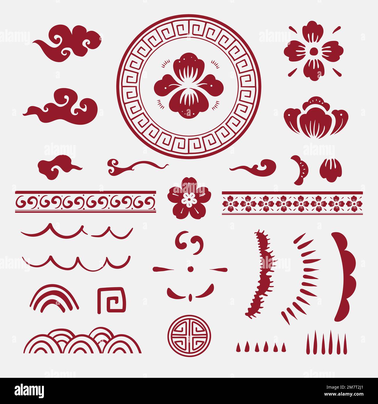 Chinese flowers red vector stickers collection Stock Vector Image & Art ...