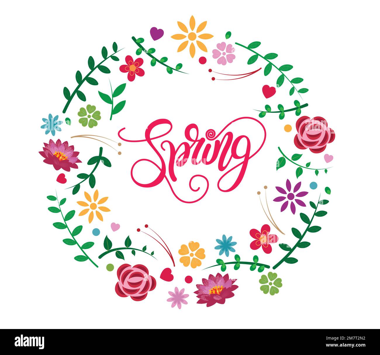 Spring text wreath vector design. Spring typography with colorful ...