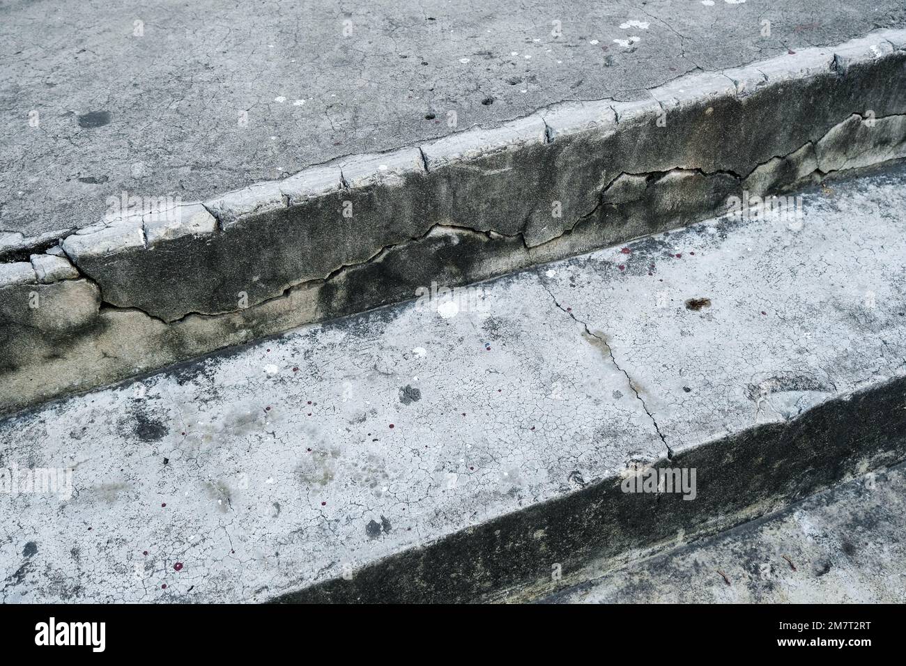 damaged public sidewalk. pavement damage Stock Photo - Alamy